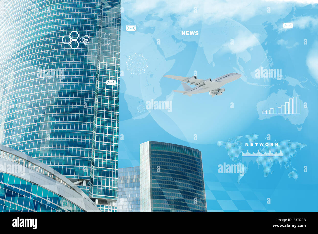 High-rise buildings with jet Stock Photo - Alamy