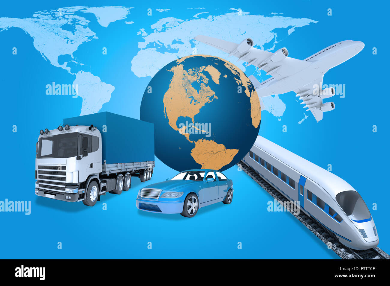 Transport with world map Stock Photo - Alamy