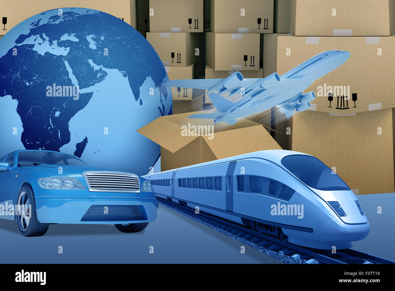 Transport with earth globe Stock Photo - Alamy