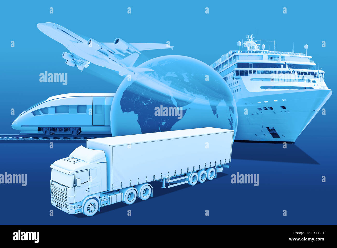 Transport with earth globe and ship Stock Photo - Alamy