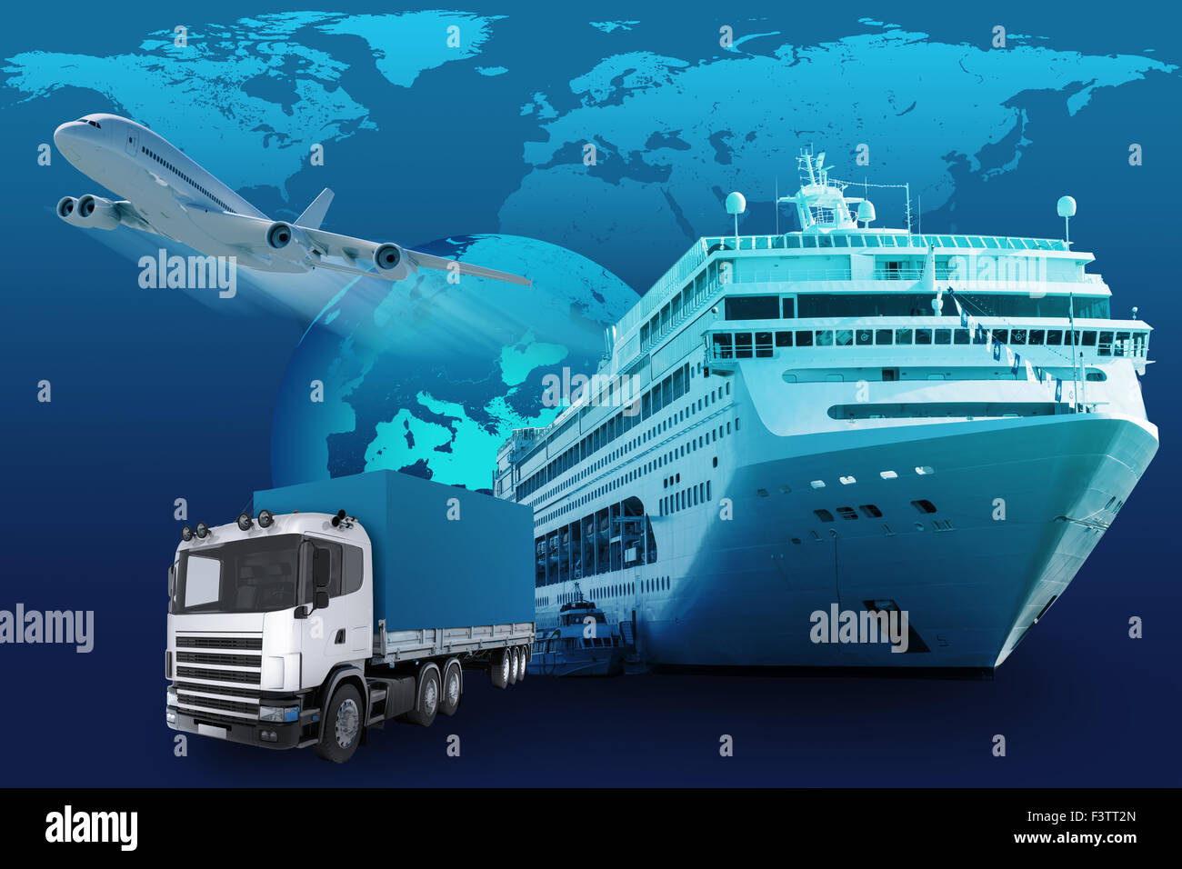 Transport with earth globe and world map Stock Photo - Alamy