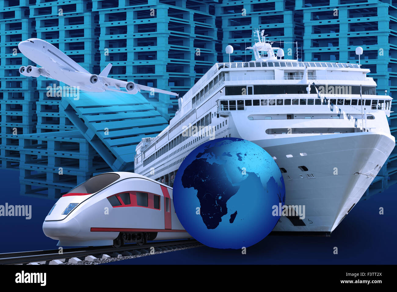 Ship with earth globe Stock Photo - Alamy