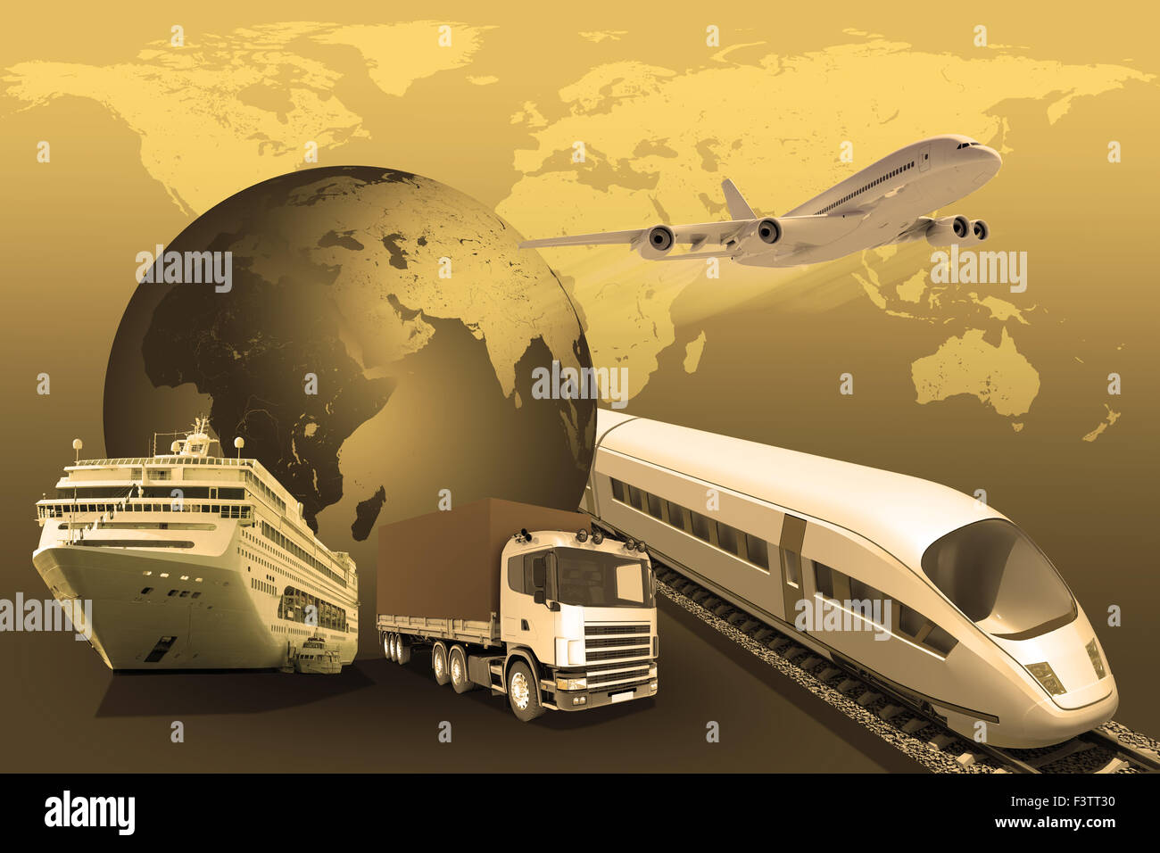 Transport with planet and world map Stock Photo - Alamy