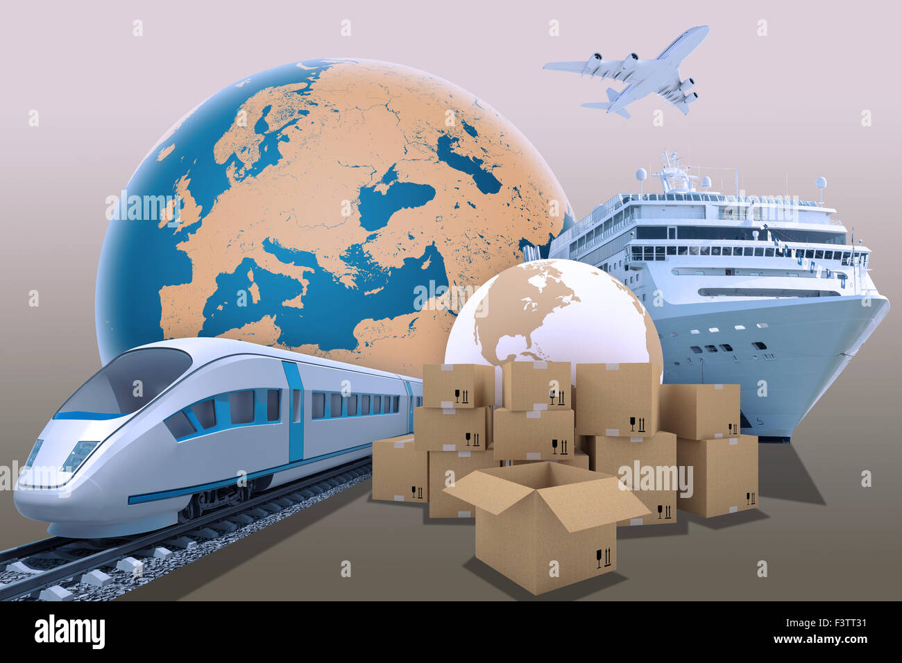 Earth globe with train Stock Photo - Alamy