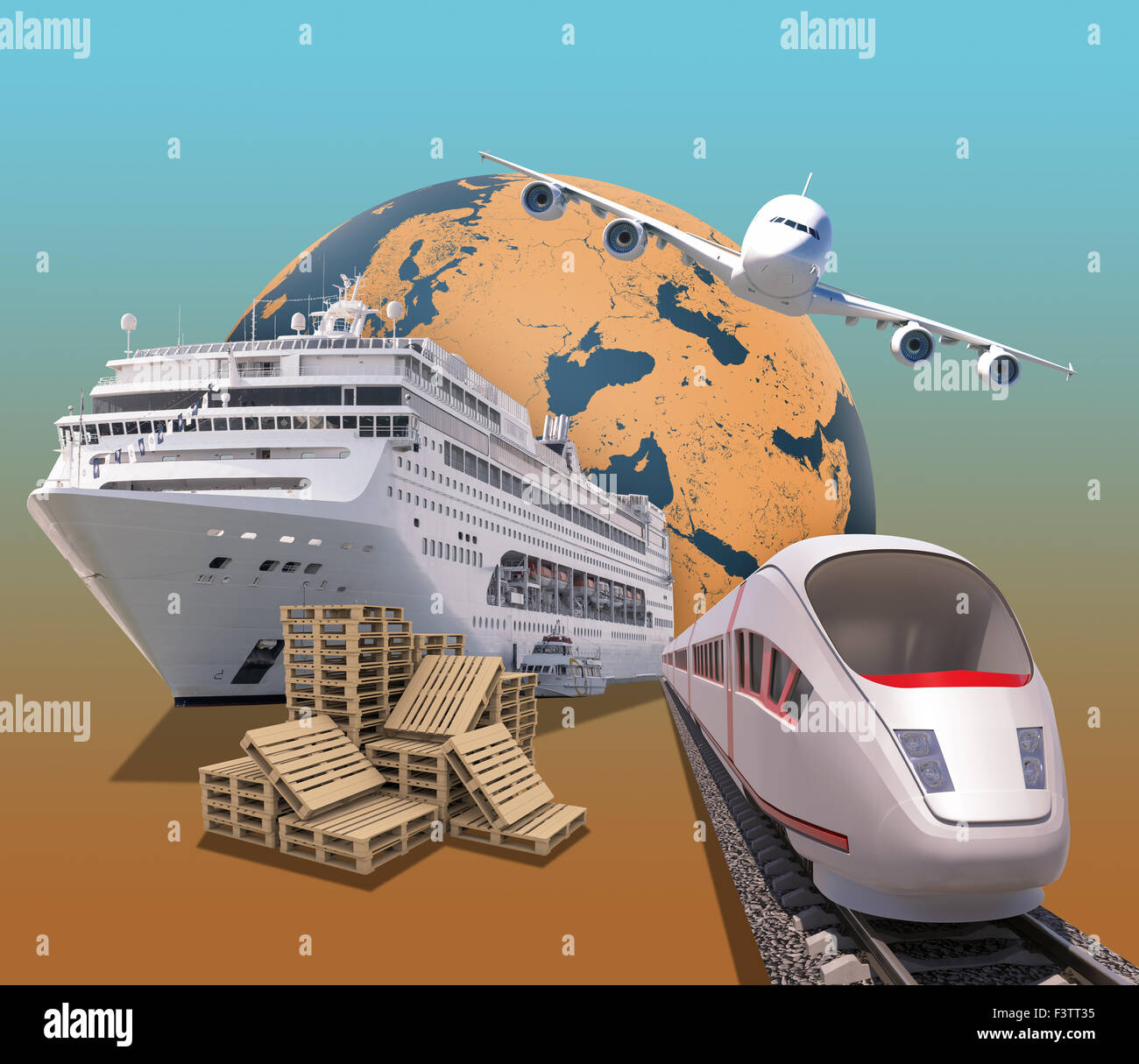 Transport with planet and train Stock Photo - Alamy
