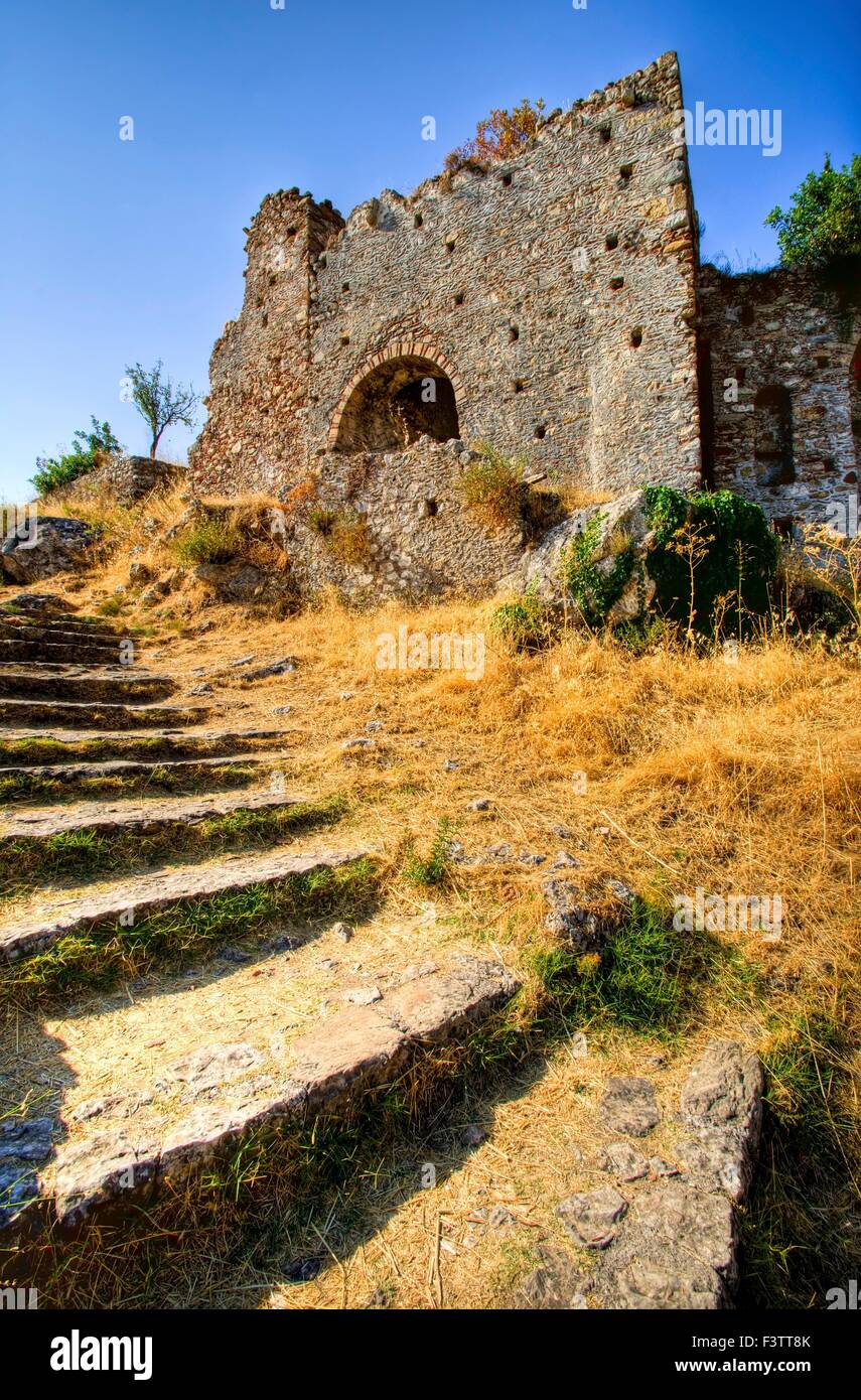 The historical site of Mystras, a Byzantine castle in Greece Stock ...