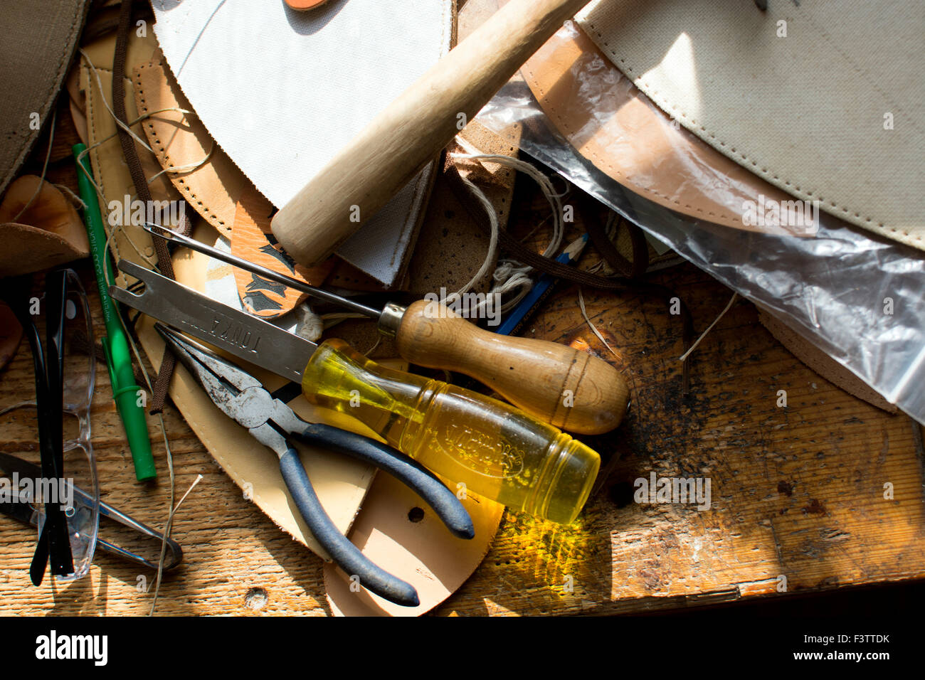 A workbench at the Webb Ellis Museum, Rugby, Warwickshire, England, UK ...