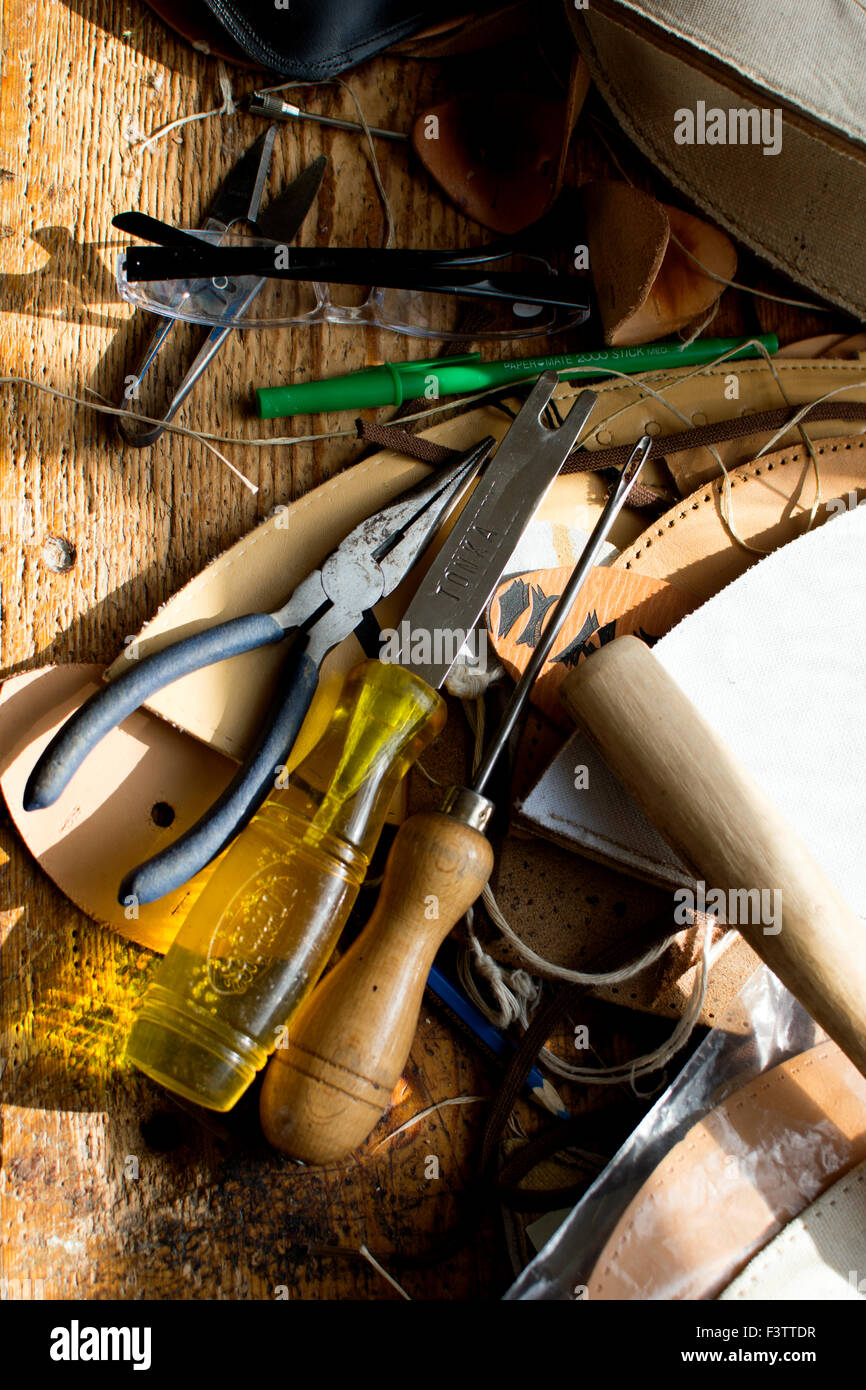 A workbench at the Webb Ellis Museum, Rugby, Warwickshire, England, UK ...