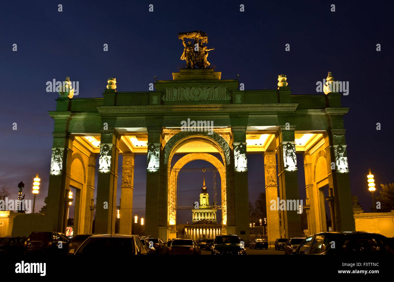 Moscow, entrance to Main National Exhibition Centre at night Stock ...