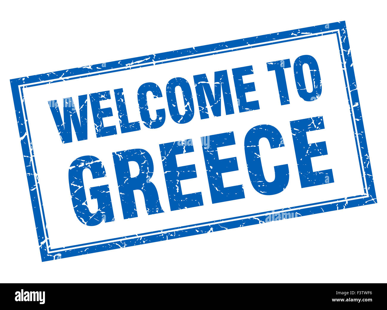 Greece blue square grunge welcome isolated stamp Stock Photo - Alamy