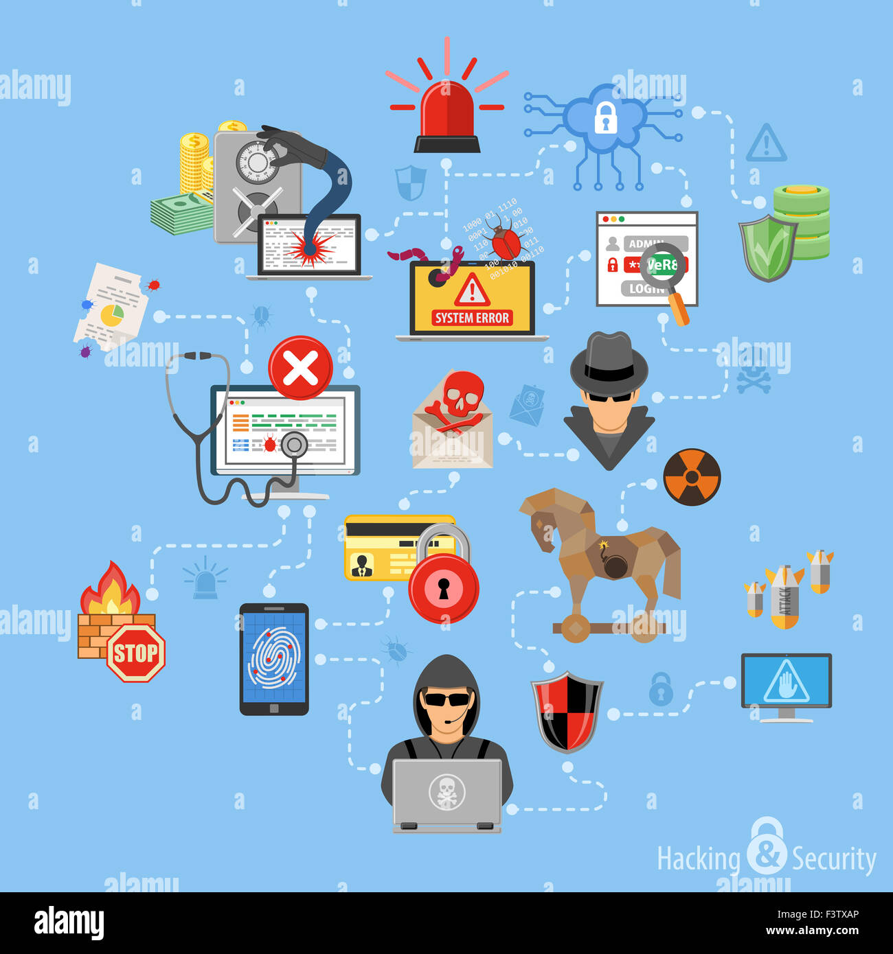 Internet Security Infographics with Flat Icon Set Like Hacker, Virus ...