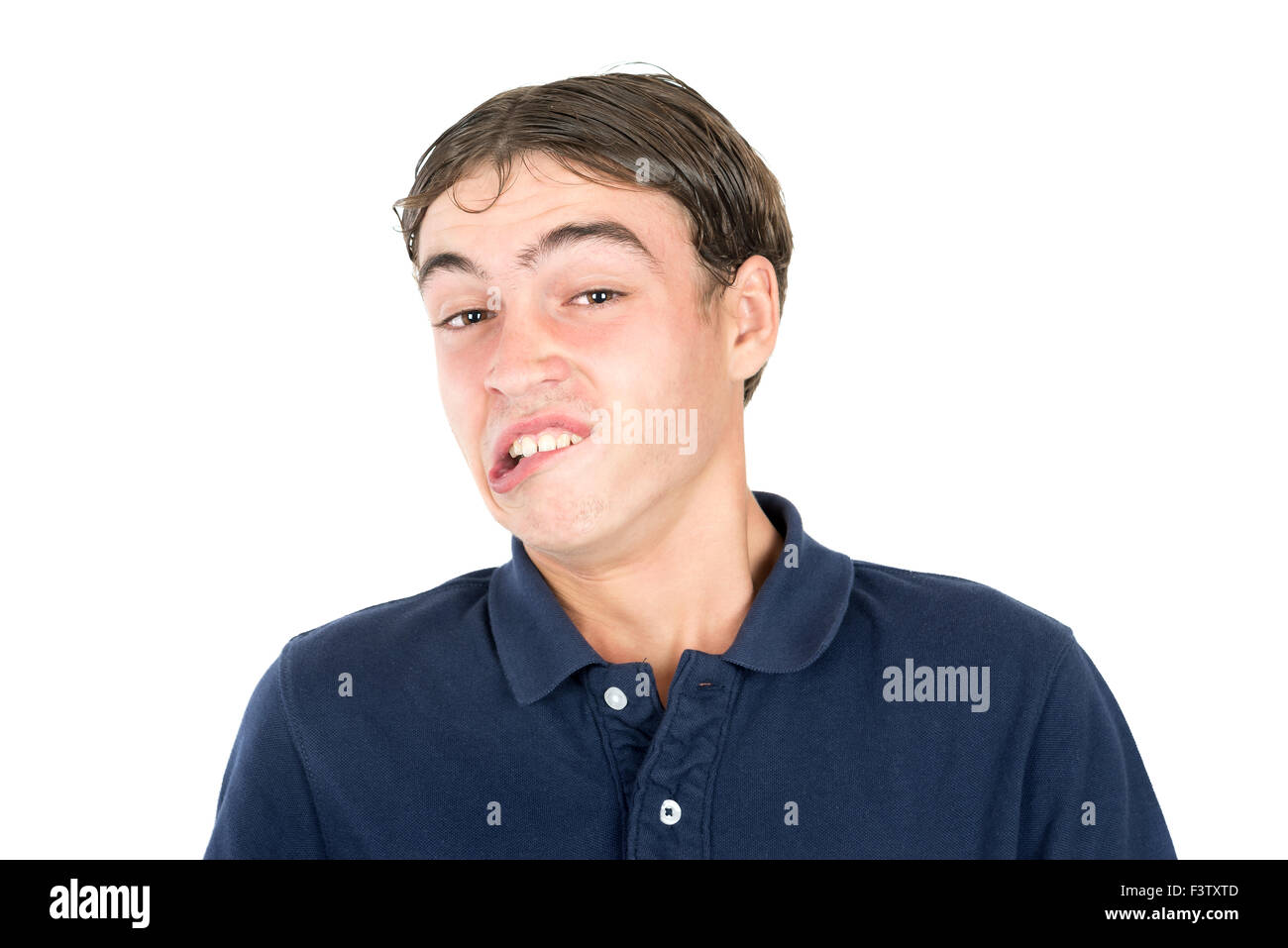 Teenager nerd boy making faces isolated in white Stock Photo - Alamy