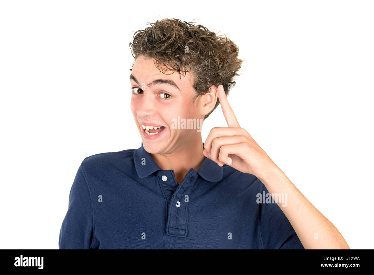 Happy teenager boy making faces isolated in white Stock Photo - Alamy