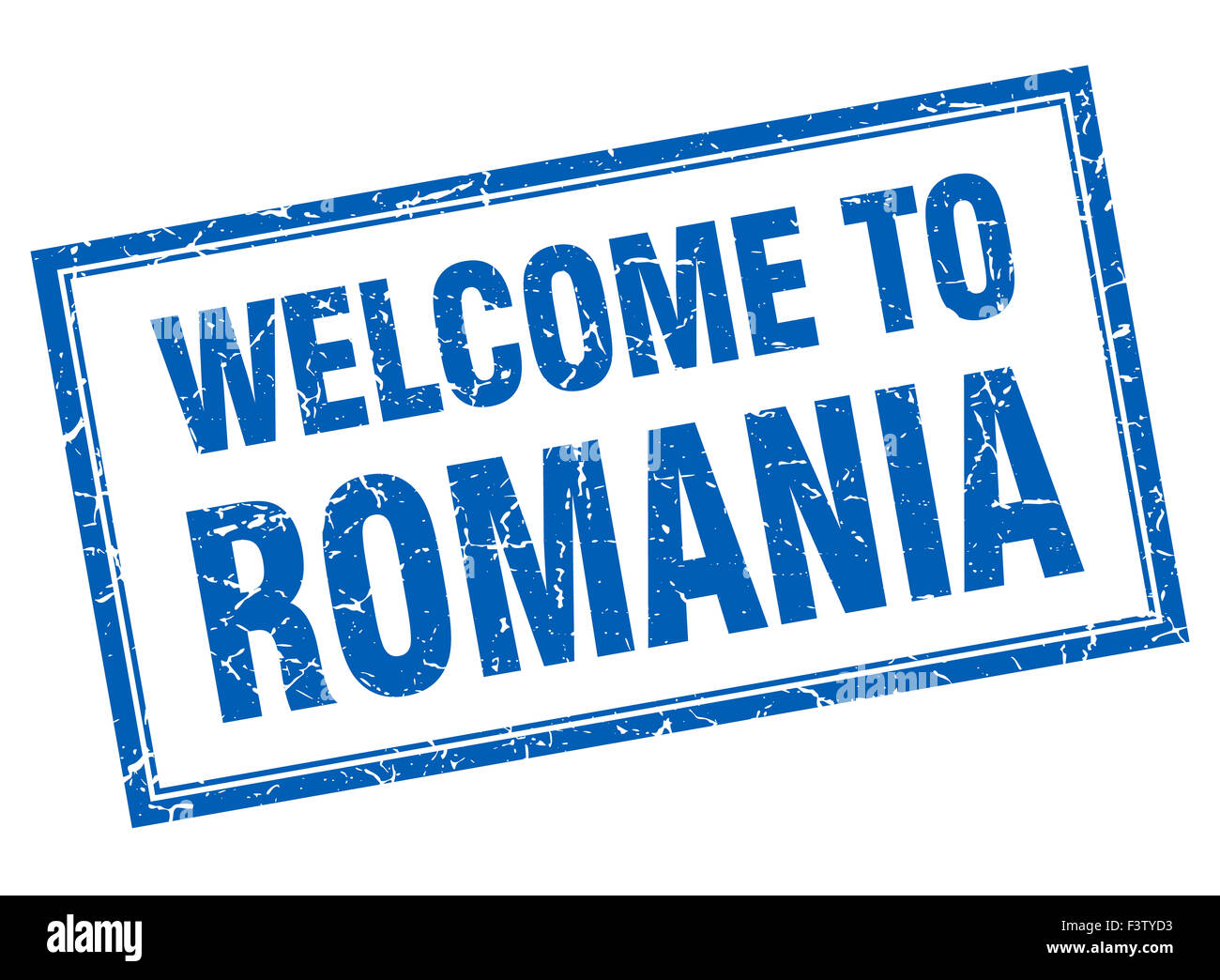Romania blue square grunge welcome isolated stamp Stock Photo - Alamy