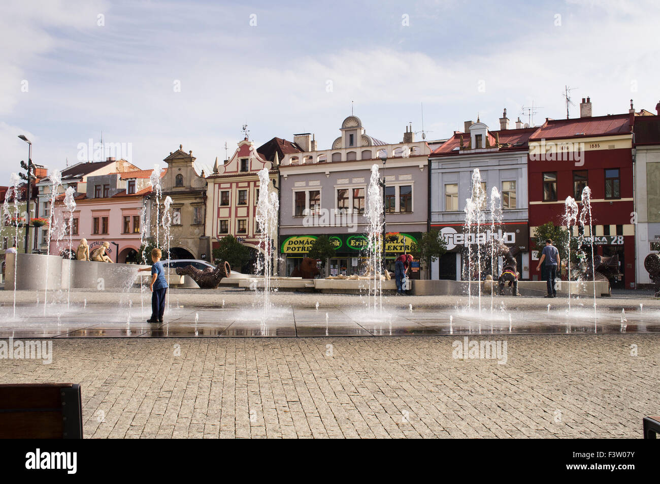 The fountain and water cascade, behind, featuring the Jizera (Iser ...