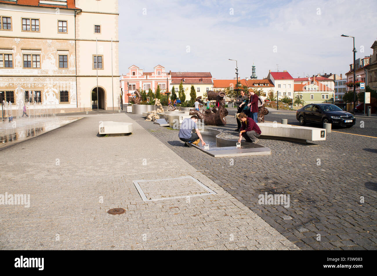 The fountain, left, and water cascade featuring the Jizera (Iser, Izera ...