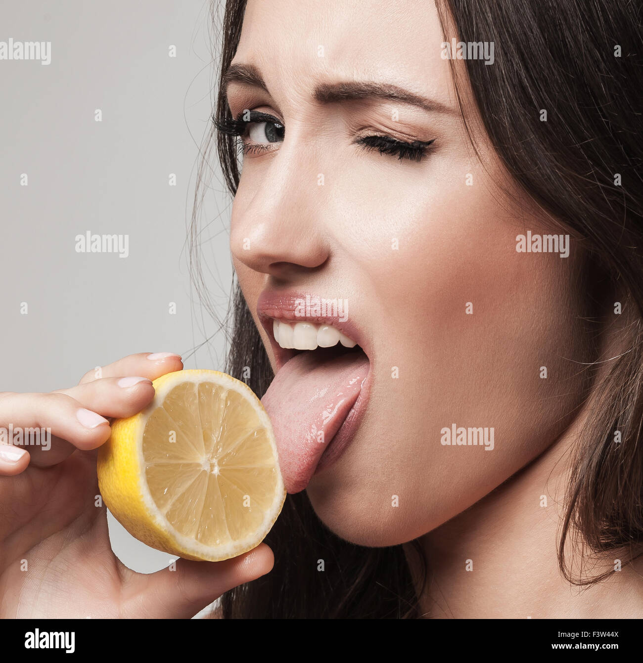 Portrait Of Woman Promoting Healthy Eating Beautiful Young Brunette