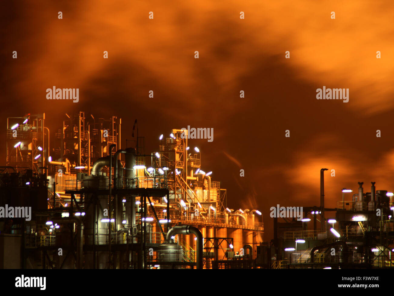 industry with fire at night Stock Photo - Alamy