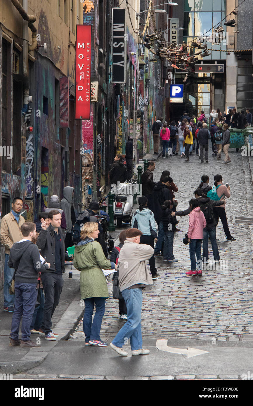 Hosier Lane in Melbourne, which is known for is street art and graffiti ...