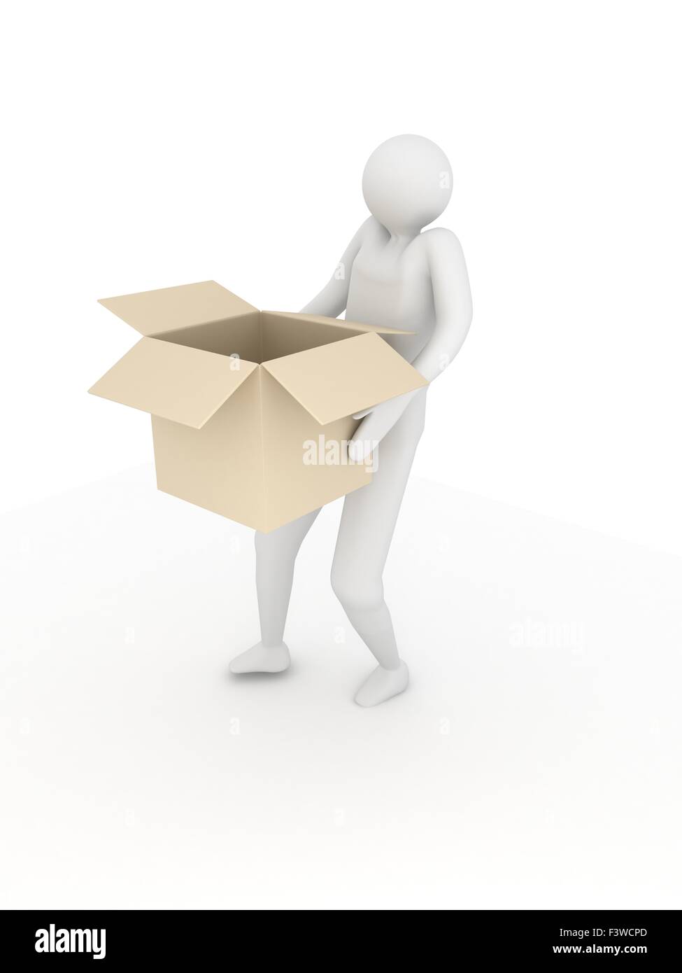 3d person with box on white background Stock Photo - Alamy
