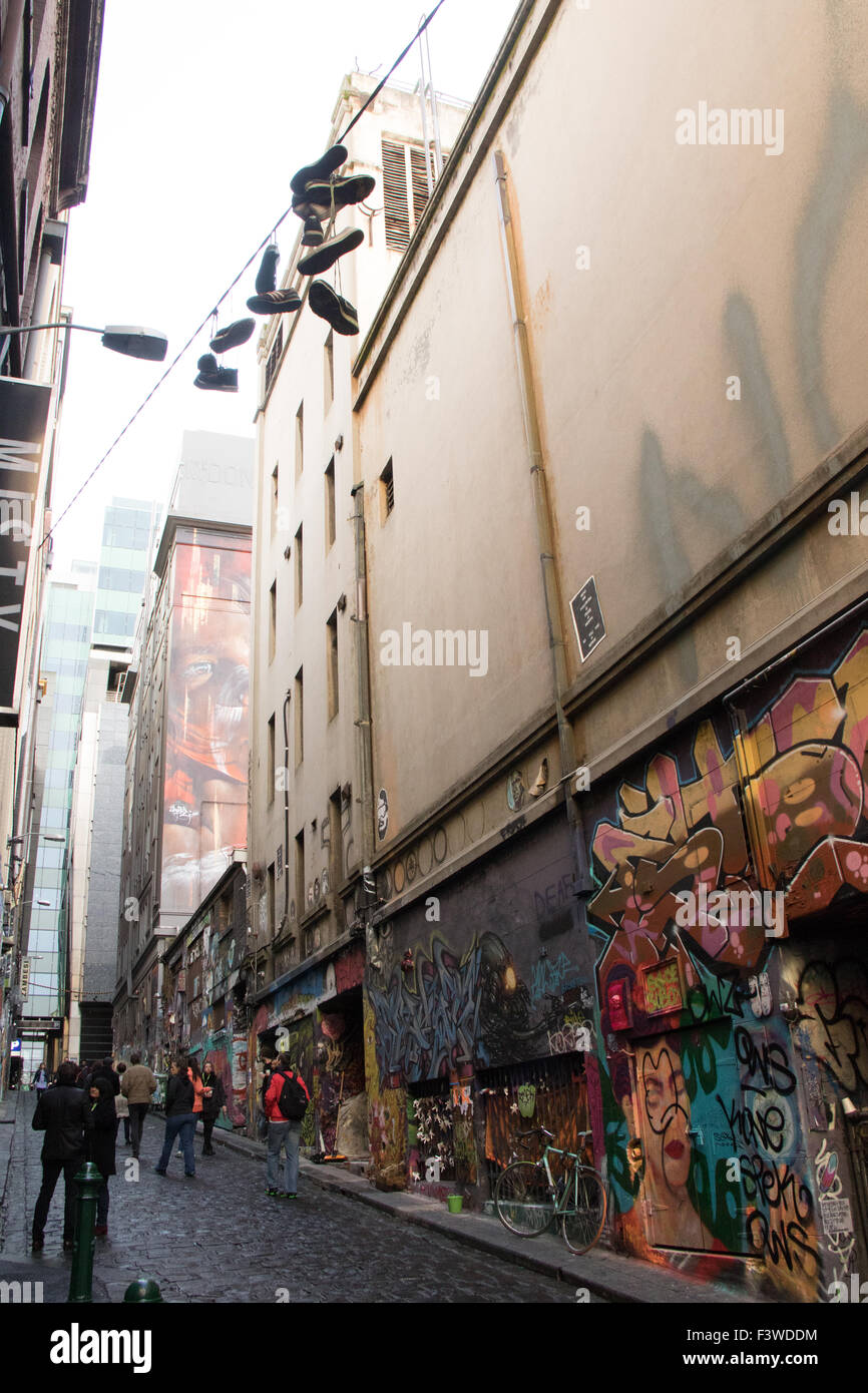 Hosier Lane in Melbourne, which is known for is street art and graffiti ...