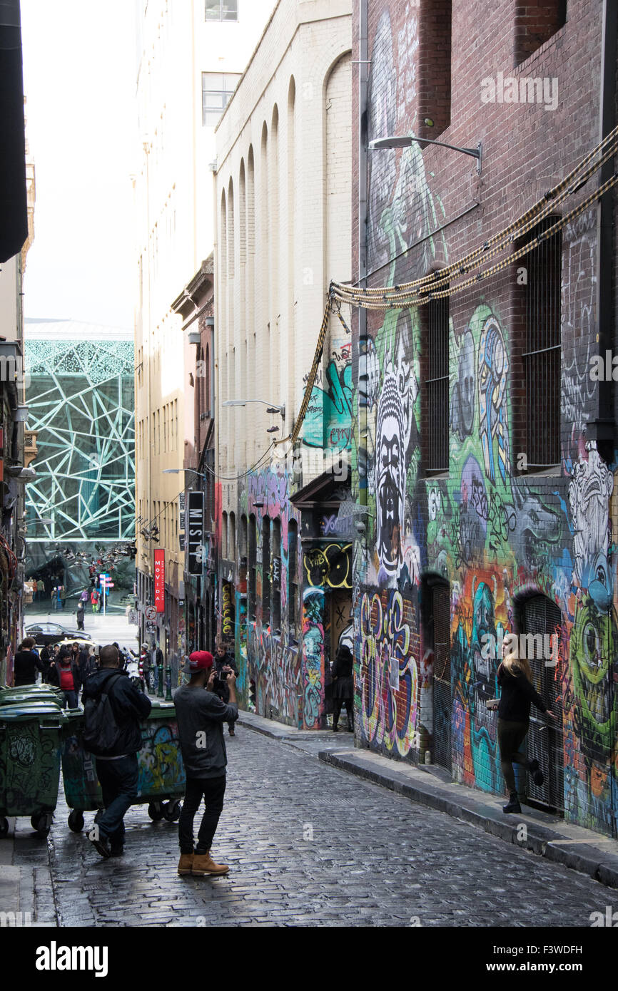 Hosier Lane in Melbourne, which is known for is street art and graffiti ...