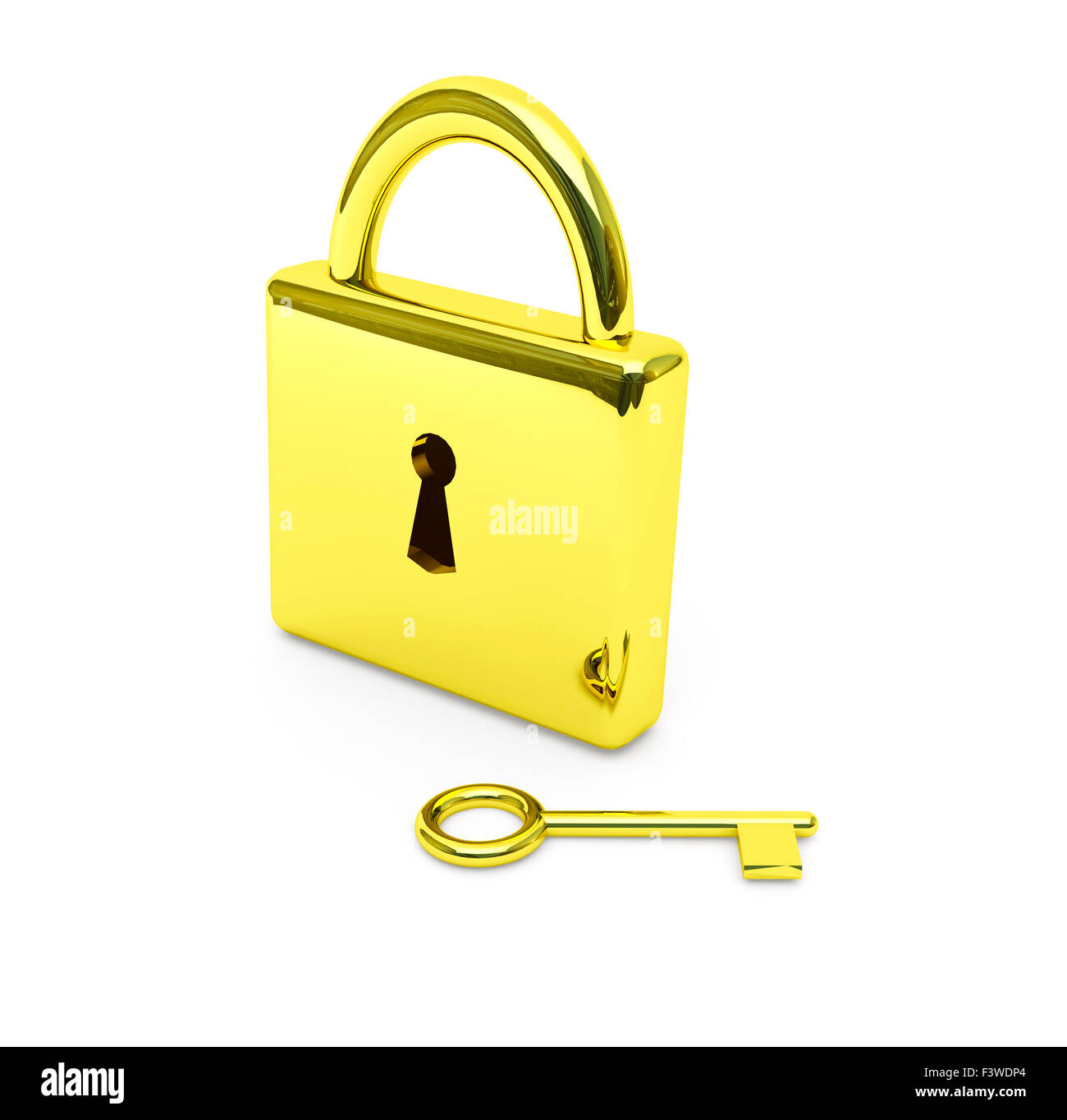 gold lock with key over white Stock Photo - Alamy