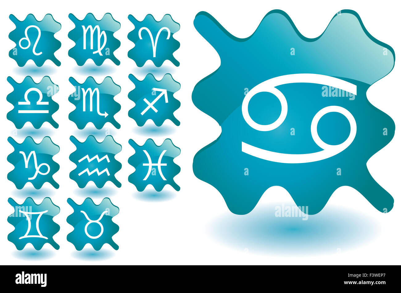 Blue glass blots as zodiac icons Stock Photo - Alamy