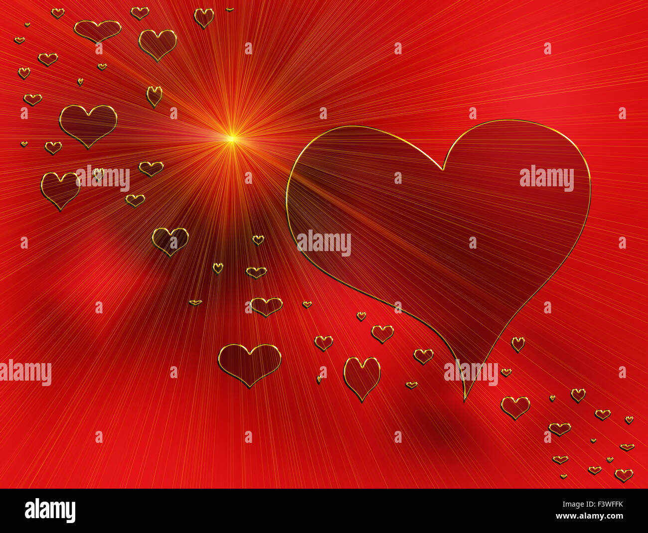 rays of love, red hearts and golden rays Stock Photo - Alamy