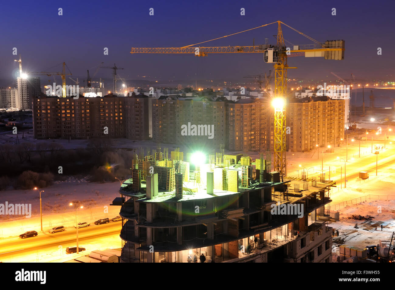 construction building site at night Stock Photo - Alamy