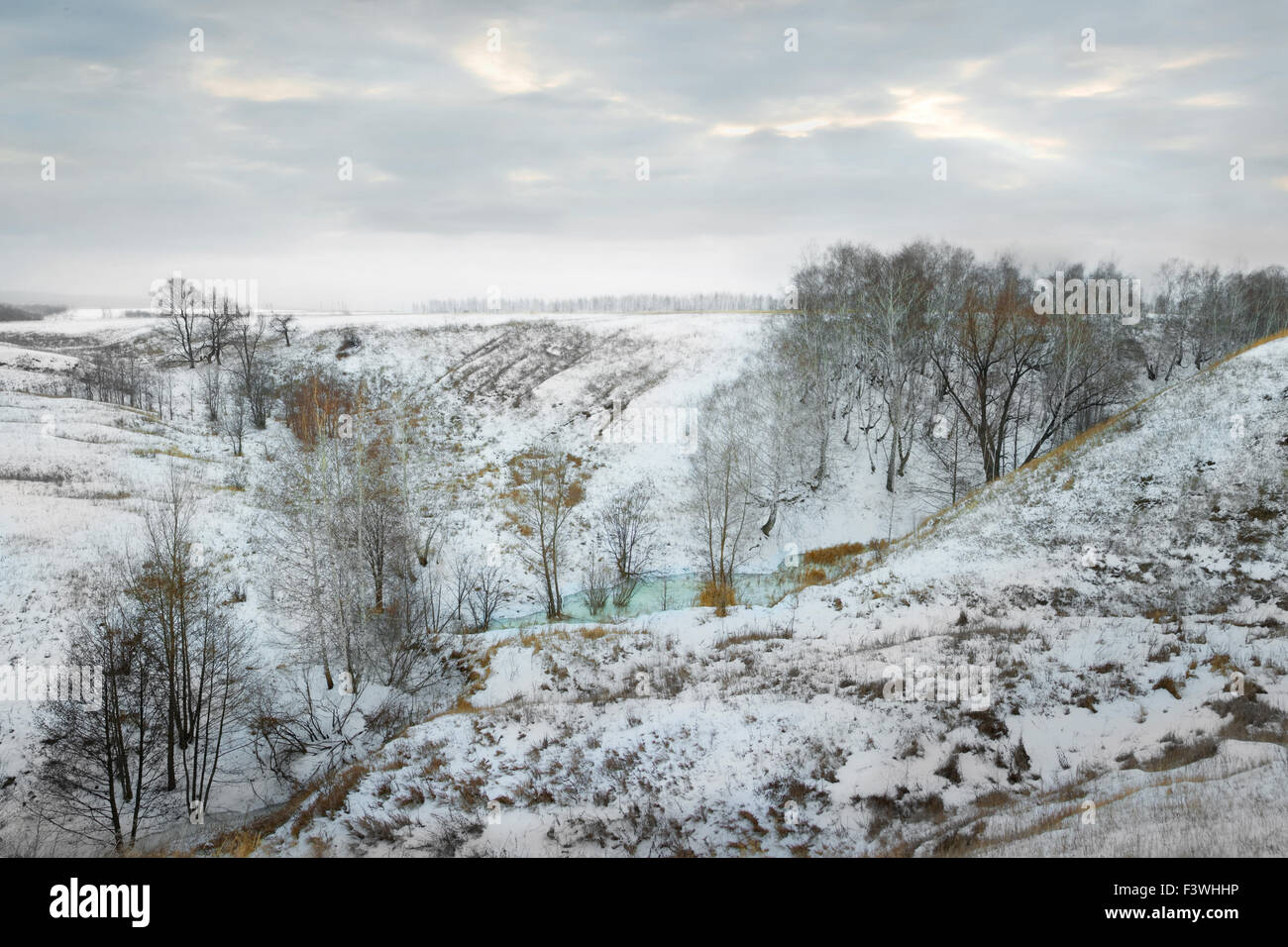 Snow gully at sunset Stock Photo - Alamy