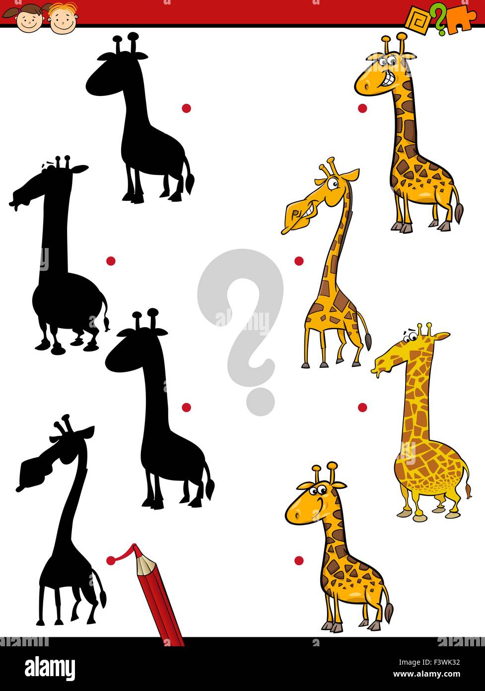 Cartoon Illustration of Education Shadow Matching Task for Preschool ...