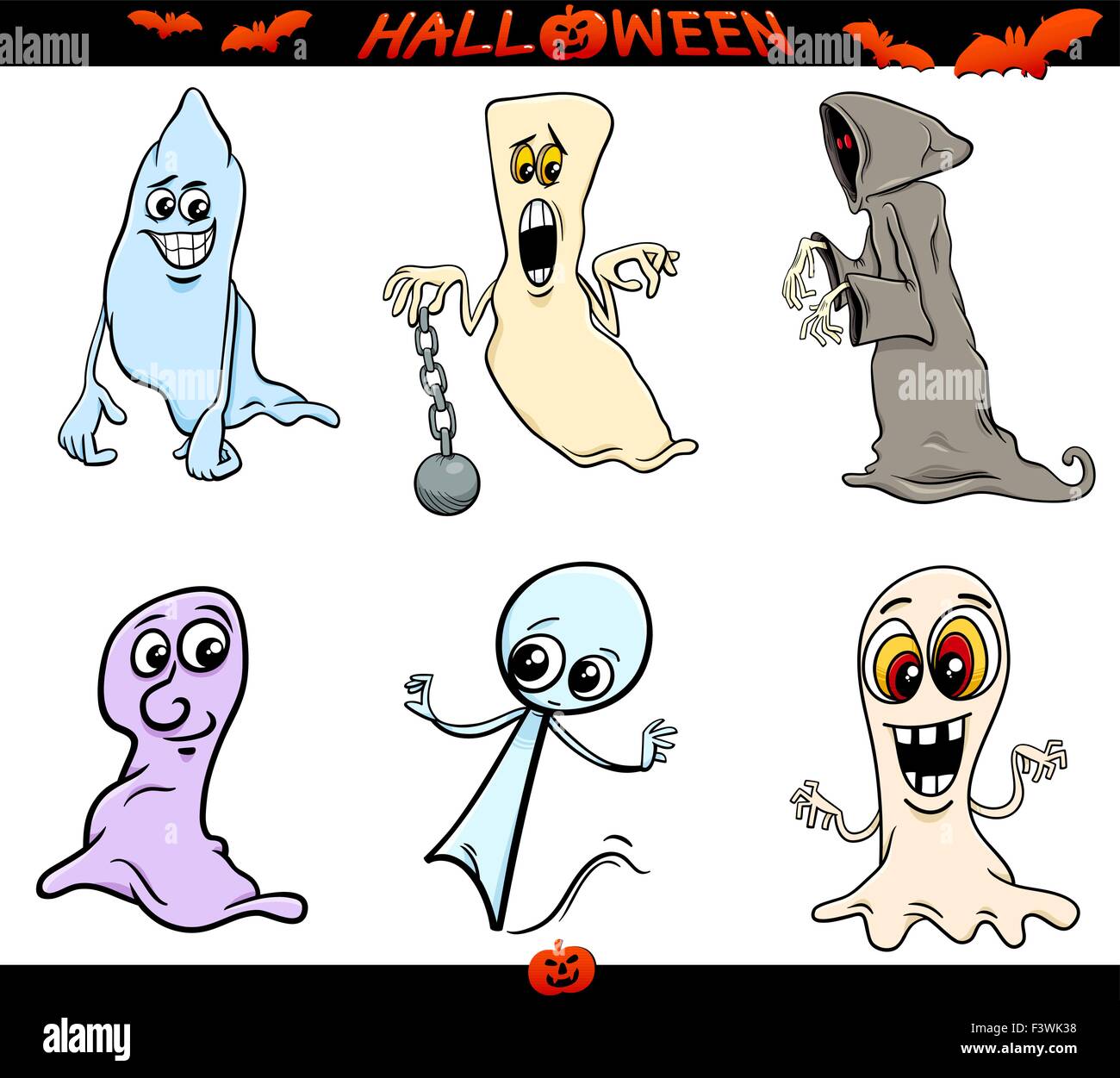 Cartoon Illustration of Ghosts or Phantoms Halloween Characters Set ...
