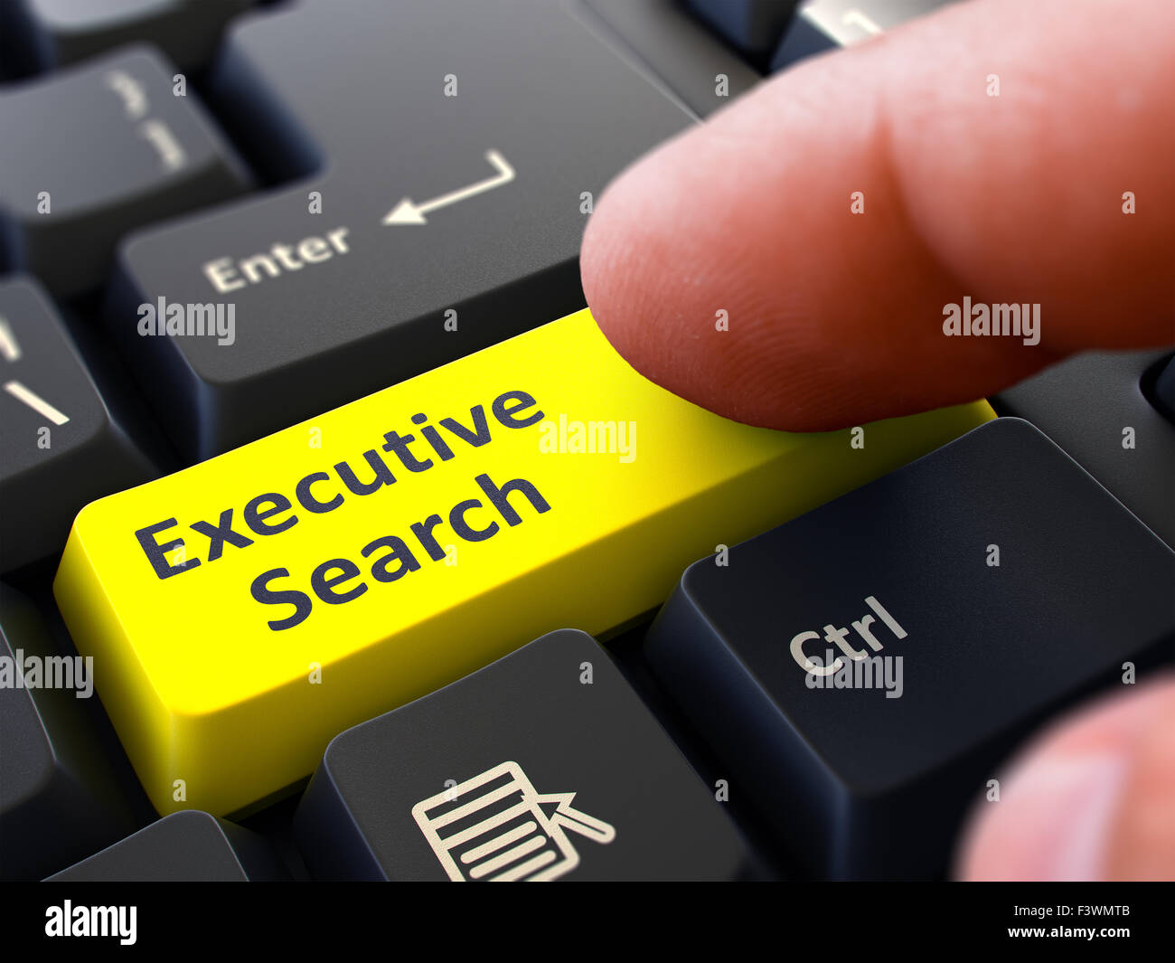 Executive Search Yellow Button - Finger Pushing Button of Black ...