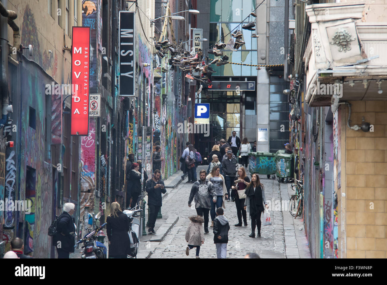 Hosier Lane in Melbourne, which is known for is street art and graffiti ...
