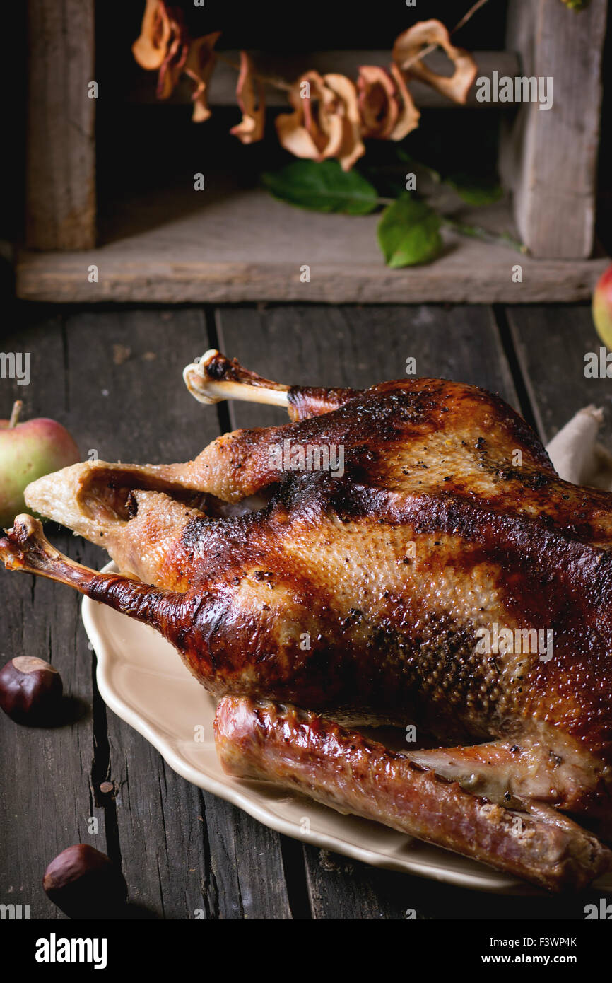 Roast goose with apples Stock Photo - Alamy