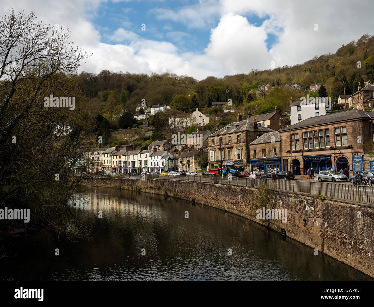Matlock town on the river Derwent in the Peak District Derbyshire ...