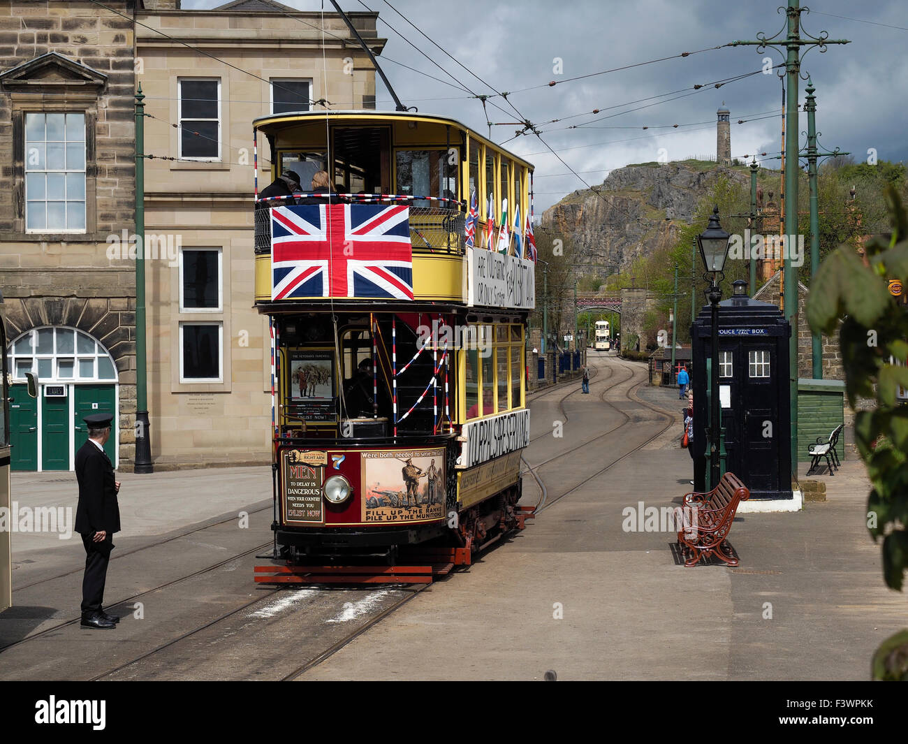 Electric trams on display at Crich Tram Museum in the Peak District ...