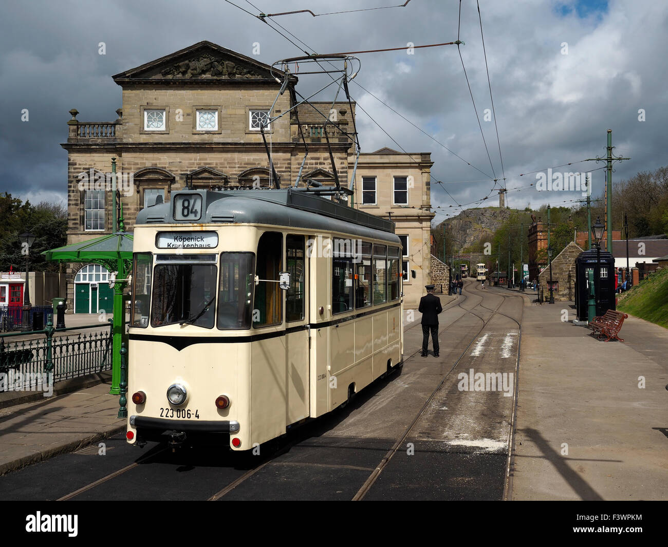 Electric trams on display at Crich Tram Museum in the Peak District ...