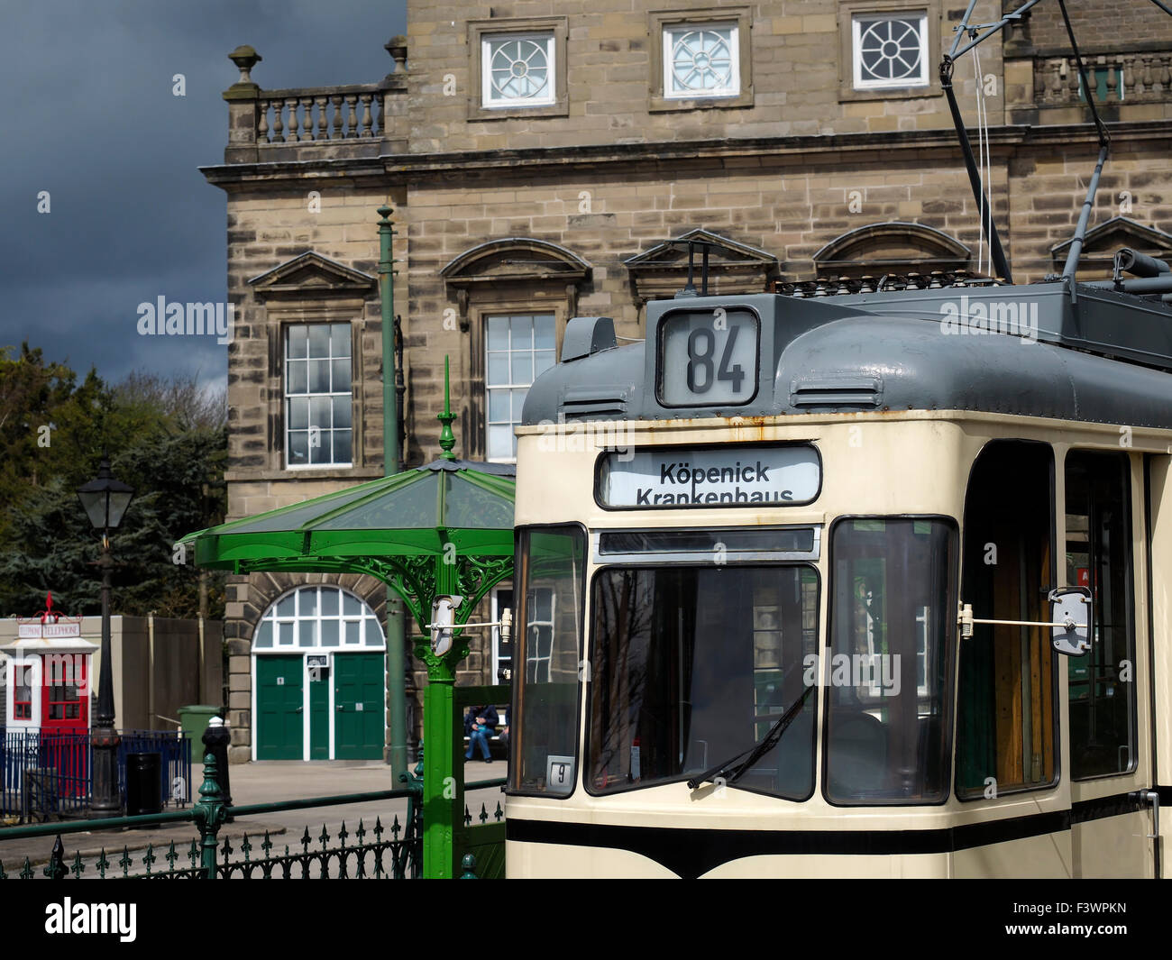 Electric trams on display at Crich Tram Museum in the Peak District ...