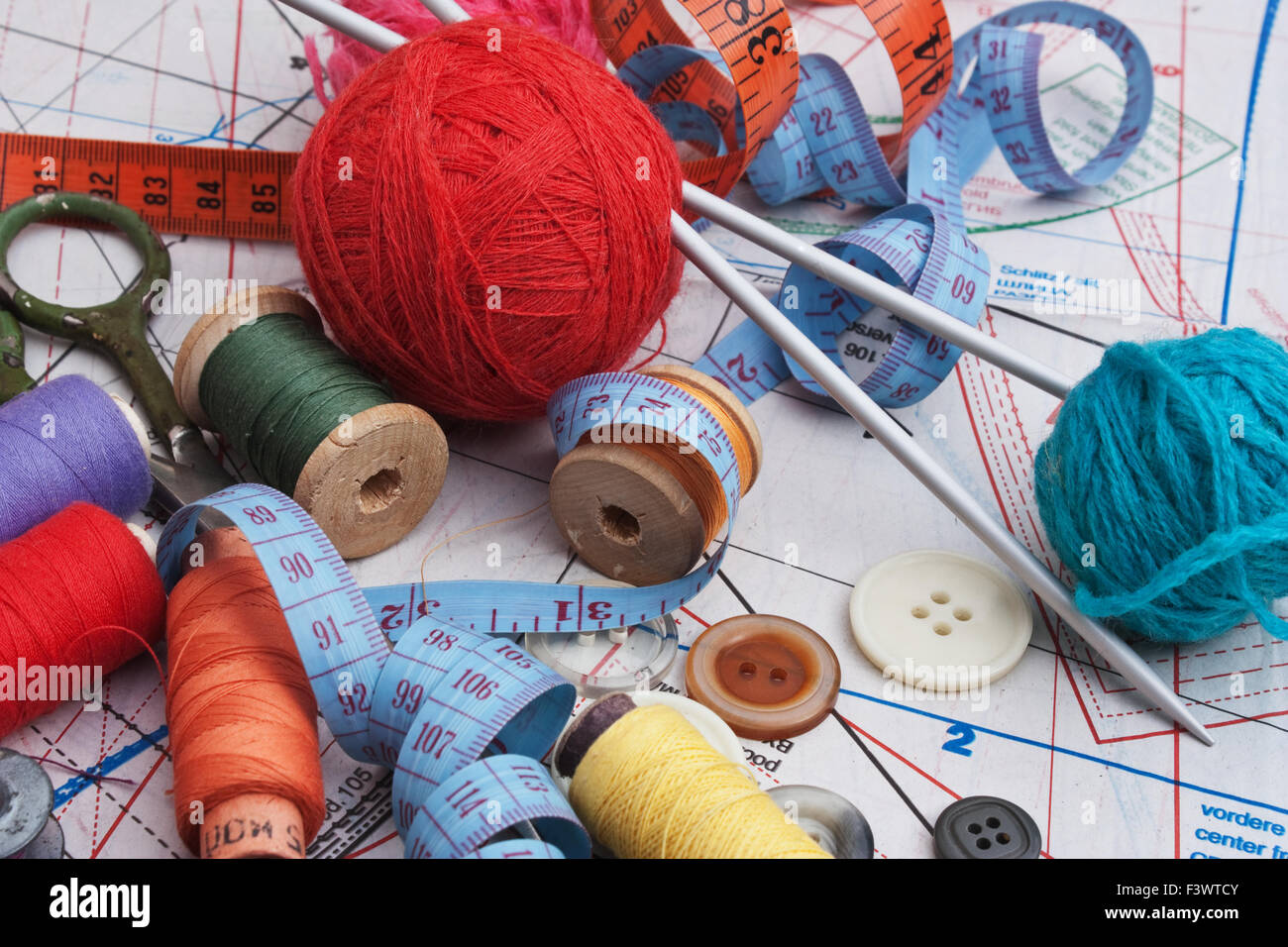 various sewing accessories in the scheme Stock Photo - Alamy