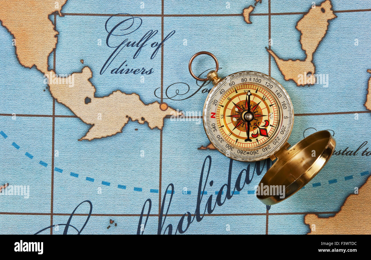 compass on map Stock Photo - Alamy