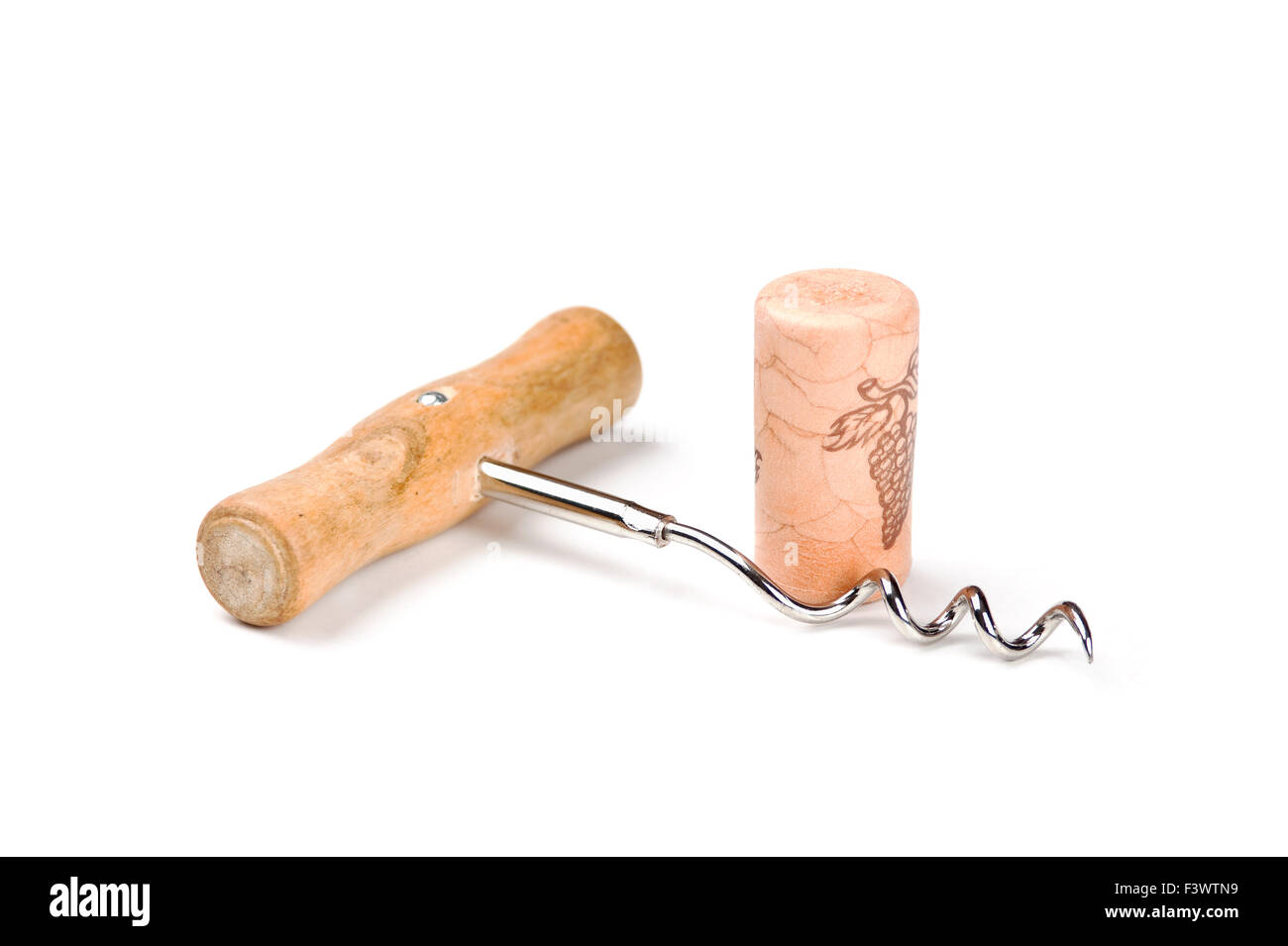 corkscrew and cork isolated on white Stock Photo - Alamy
