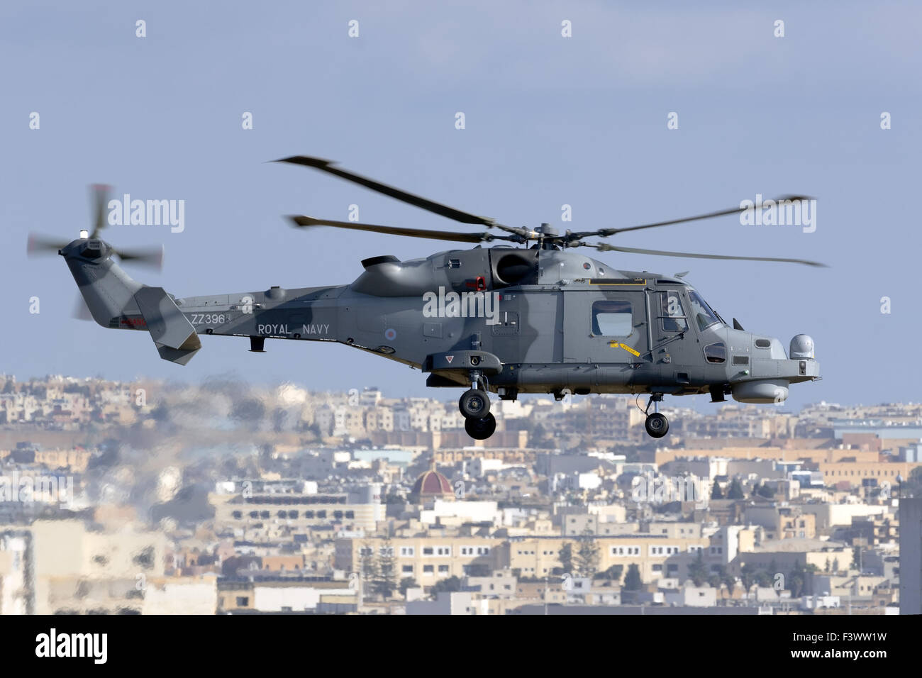 Royal Navy Agusta Westland AW-159 Wildcat HMA2 lifting off from apron 4 ...