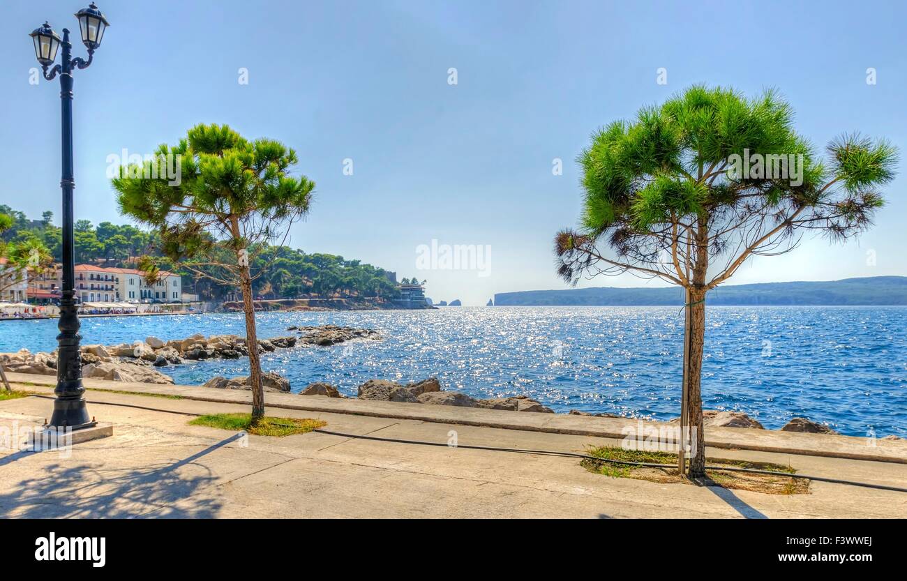 A view of the port in Pylos, a Greek city in Peloponnese (south Greece ...
