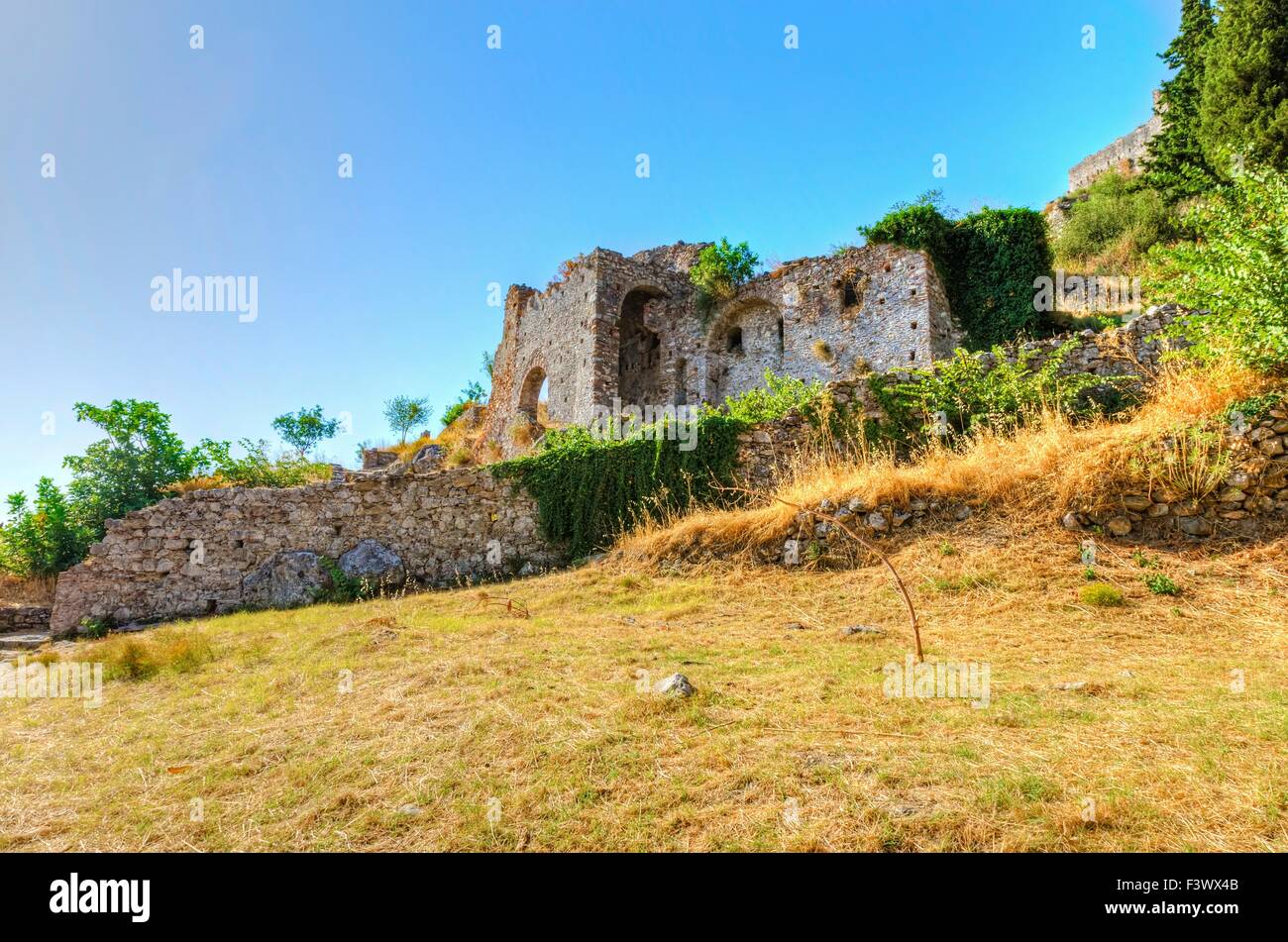 The historical site of Mystras, a Byzantine castle in Greece Stock ...