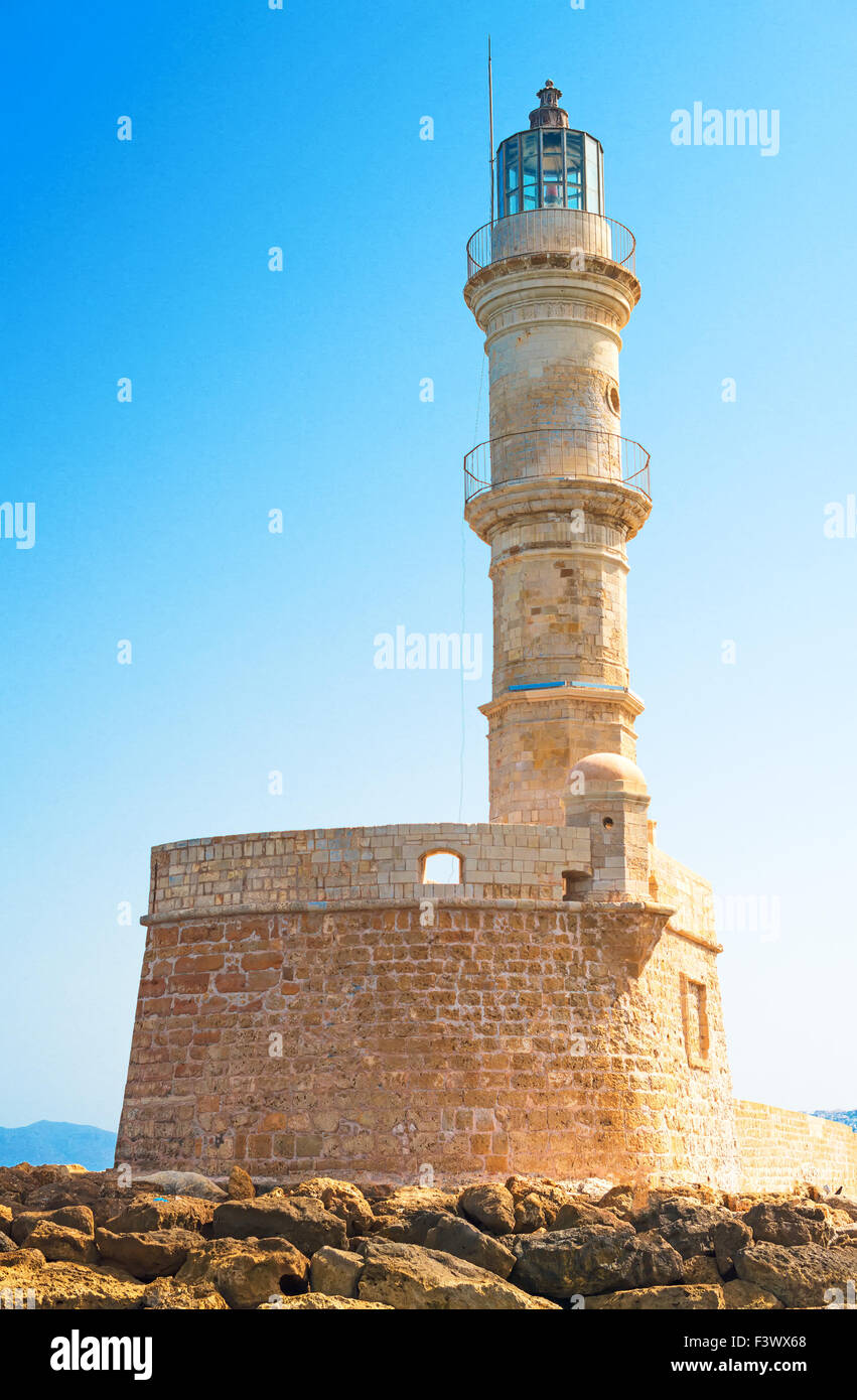 Historical Venetian lighthouse in Chania, Crete Stock Photo - Alamy
