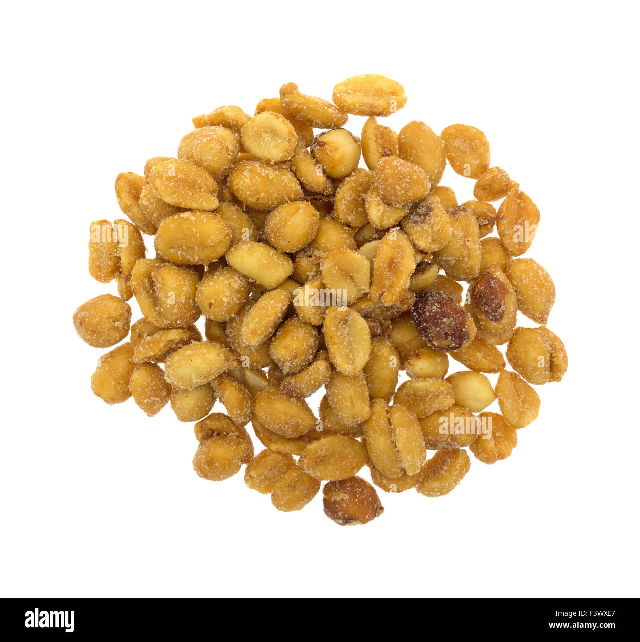 Top view of a serving of salted caramel coated peanuts isolated on a ...