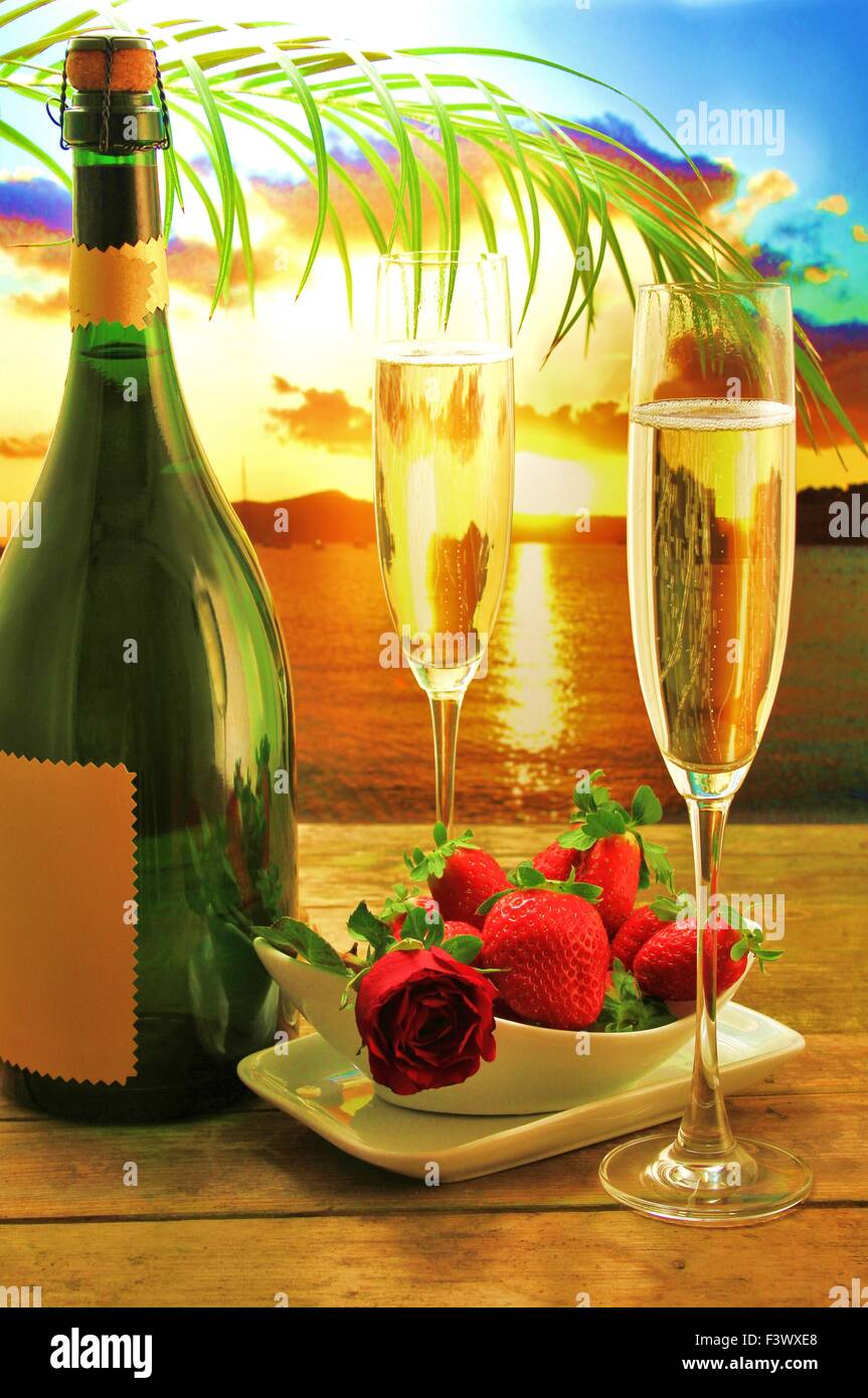 Champagne at sunset Stock Photo - Alamy