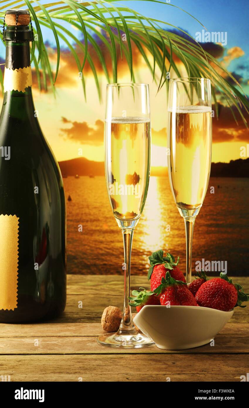 Champagne at sunset Stock Photo - Alamy